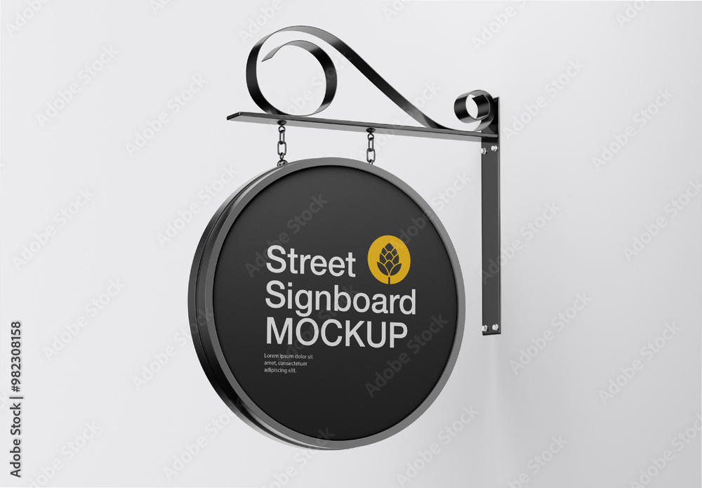 Round Signboard Wall Mockup Stock Template | Adobe Stock