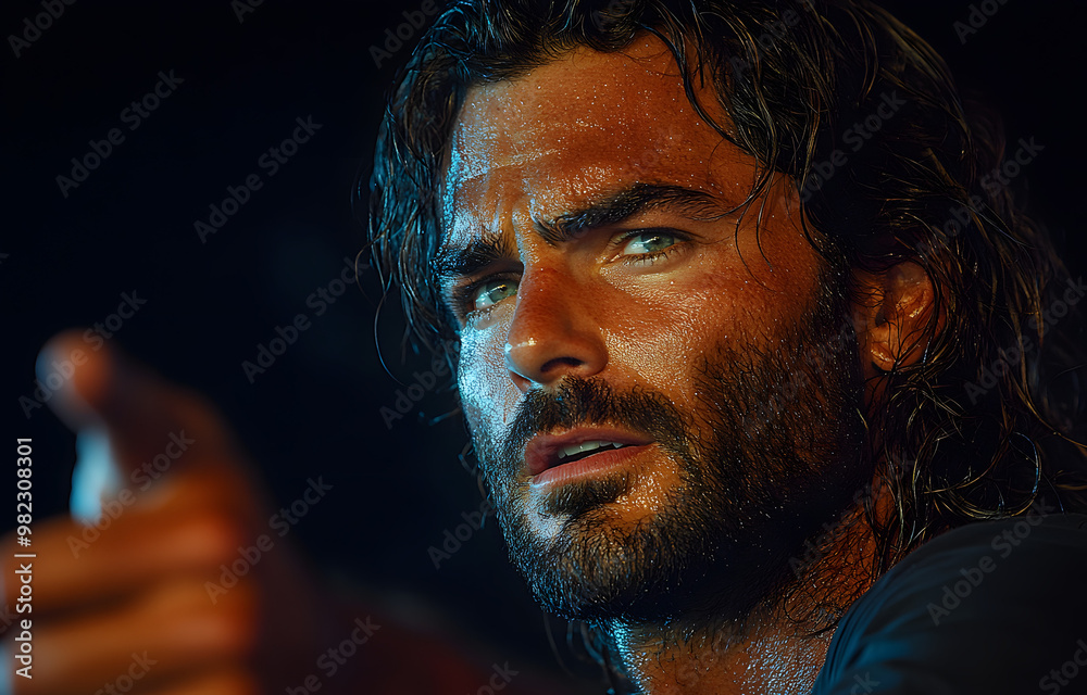 “A Photograph Depicting an Angry Man with Long Hair” Stock Photo ...