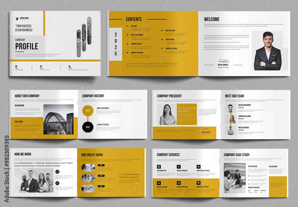 Company Profile Landscape Brochure Layout Stock Template | Adobe Stock