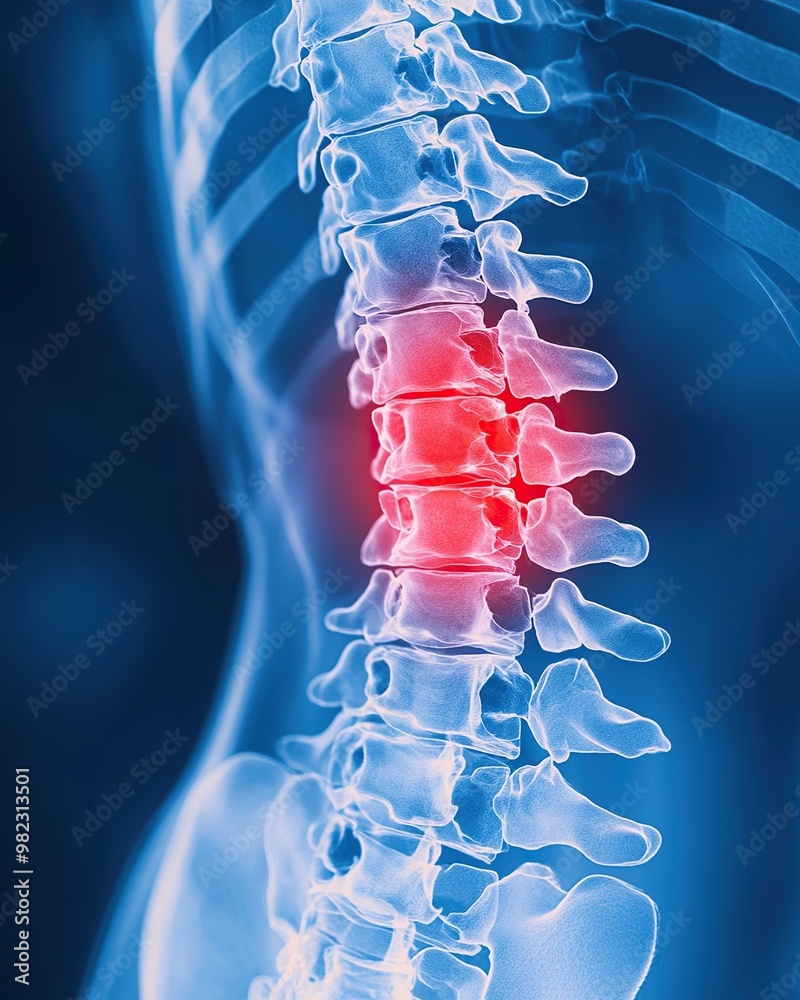 x-ray image illustrating lower back pain with visual emphasis on the ...