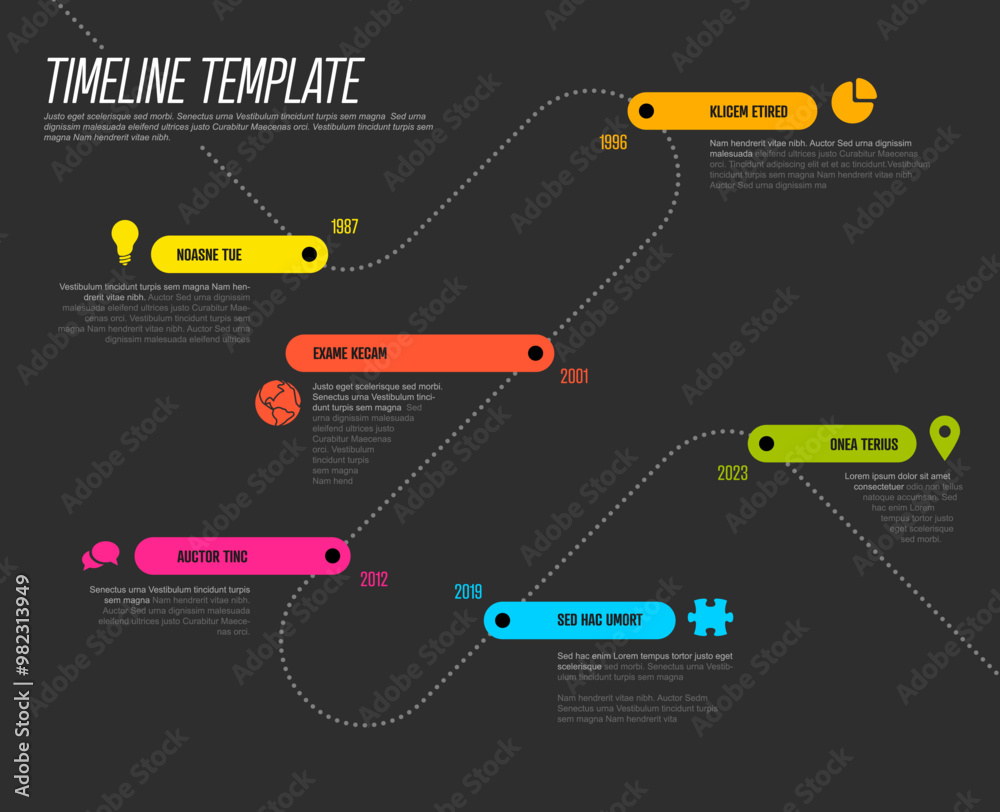 Simple timeline template made of rainbow color thick line segments on ...