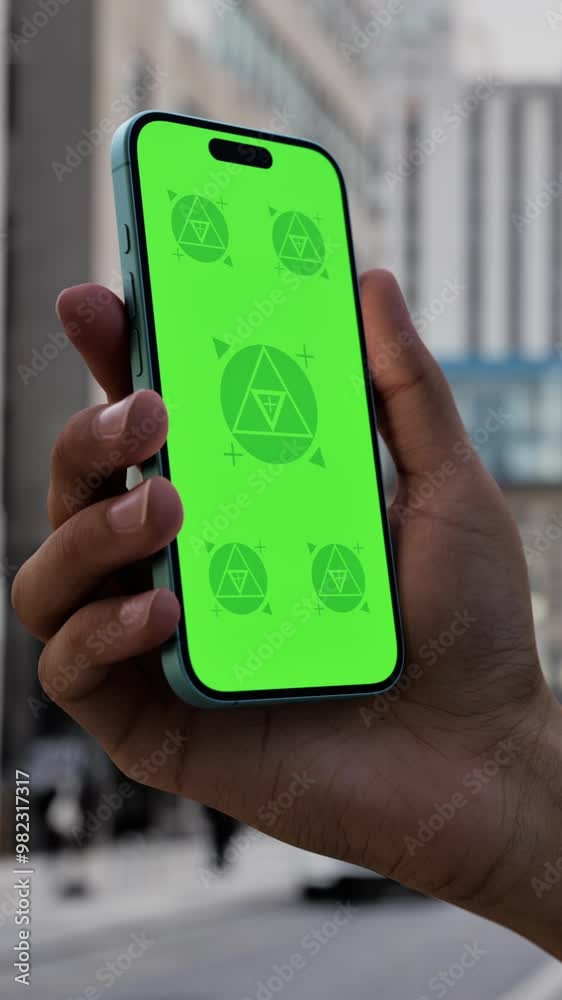 Asian young male using smartphone with a blank green screen. Maps ...