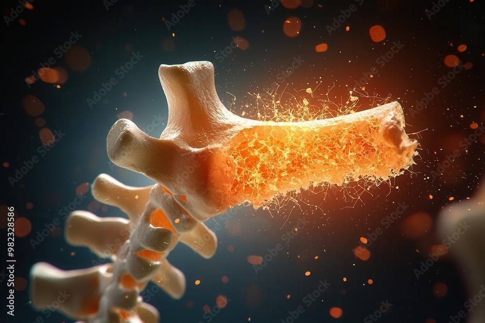 Detailed cross-section of bone tissue, highlighting osteoclasts ...