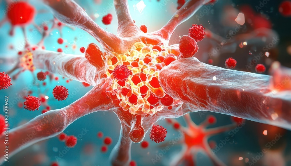 Microscopic view of bone cells forming a dense, intricate lattice ...