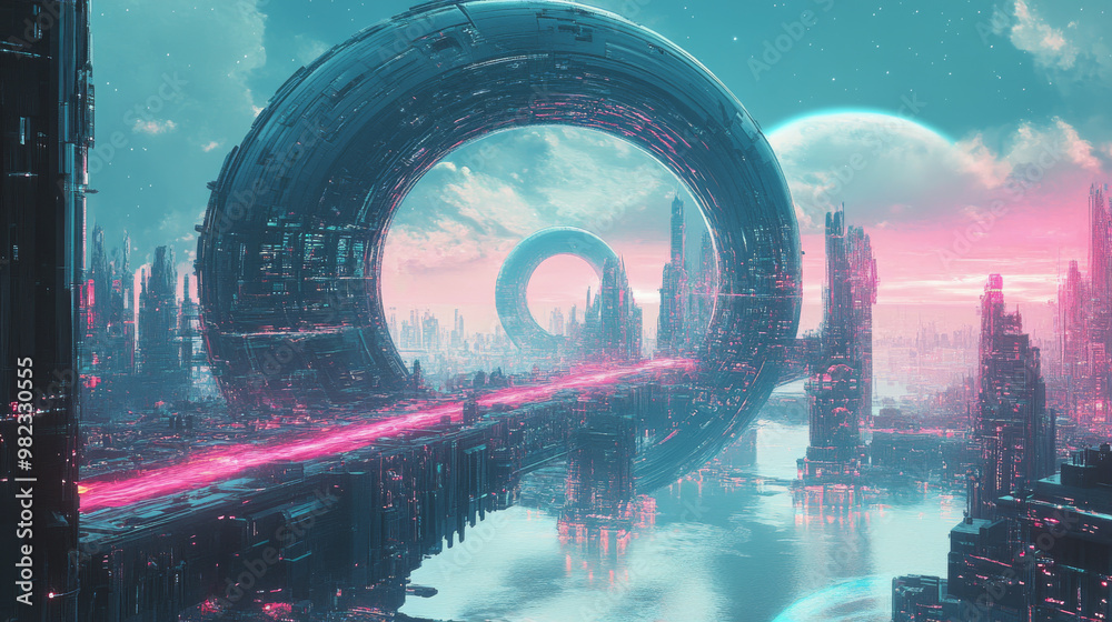 Futuristic science fiction concept. Digital artwork depicting a space ...