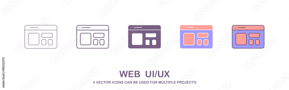 ui ux icon, Landing page outline vector icon., Layout UI icon, a set of ...