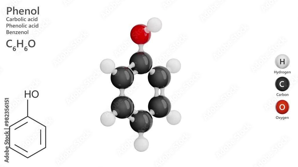 The 3D model of Phenol molecule C6H6 (C6H5OH). Phenol and its chemical ...