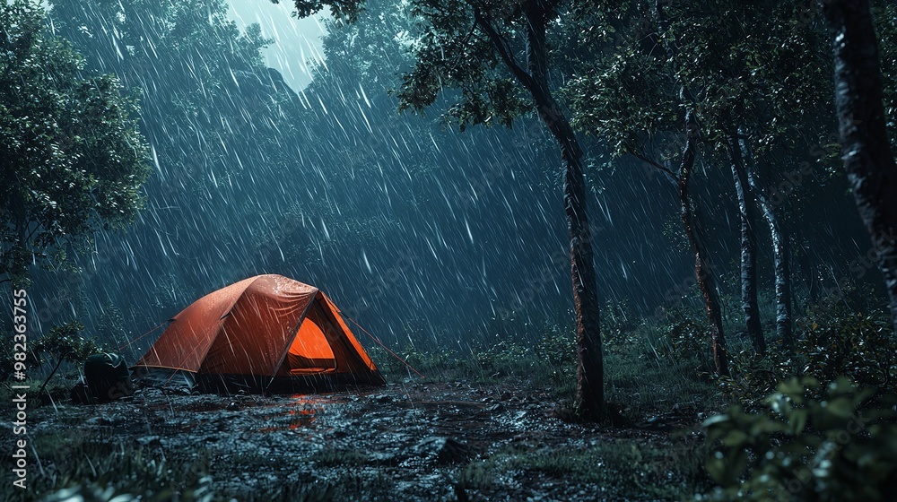 Amidst the dense forest, a lightning-dark tent emerges as the ...