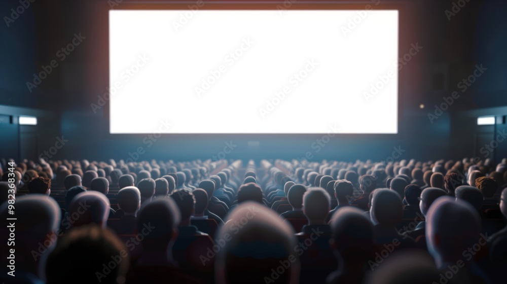 Full Theater Audience Watching Movie on Large Screen - Illustration ...