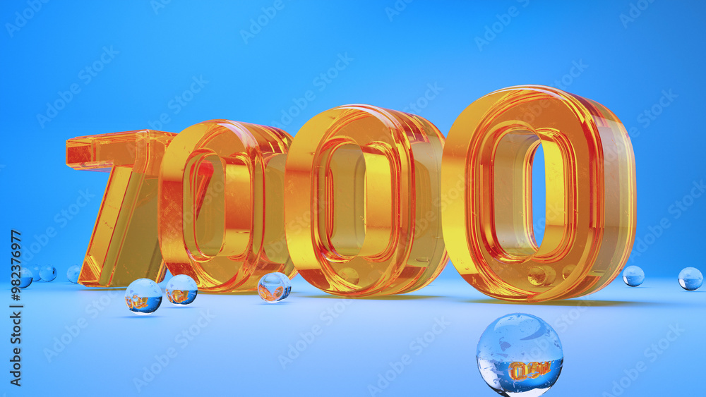 Bright orange glass numbers forming '7000' with reflective spheres, set ...