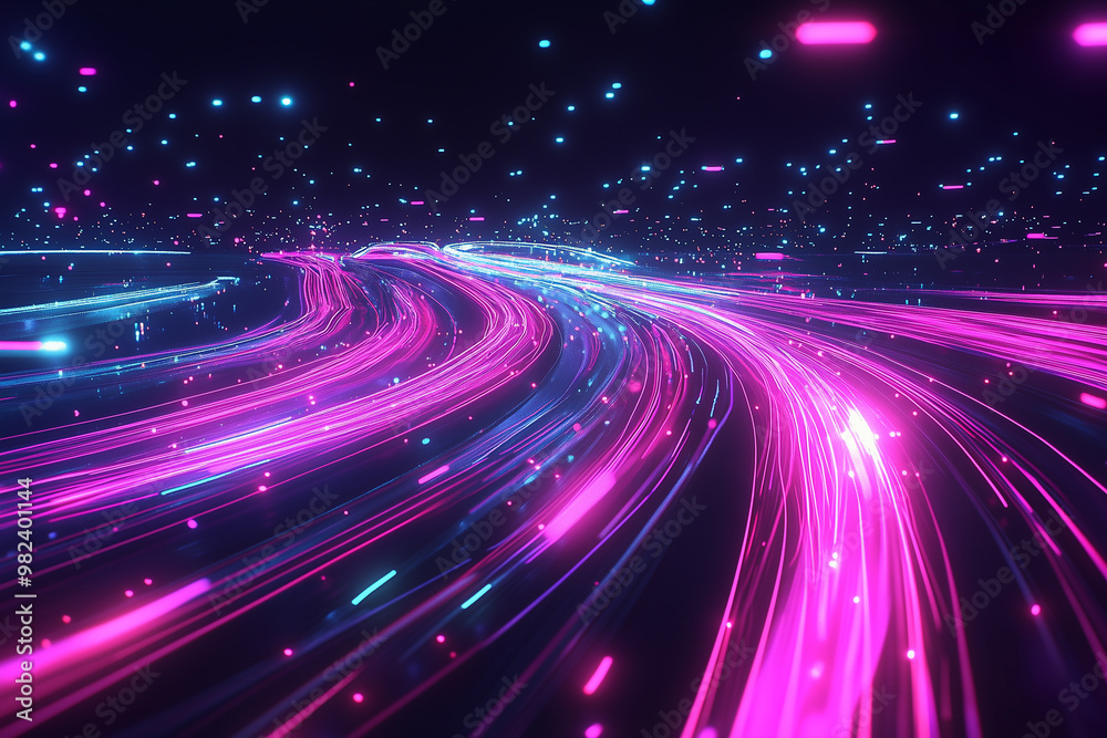 Blue purple sport cars race trail night. Futuristic racing glow, speed ...