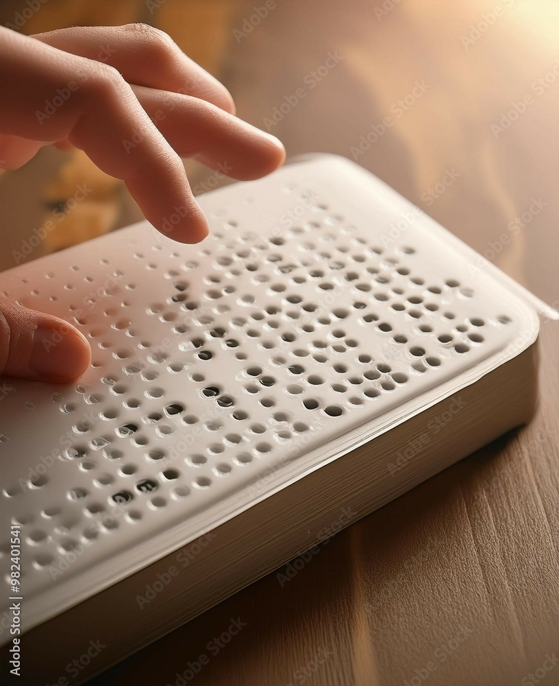 Celebrating World Braille Day, hands of a person on a braille script ...