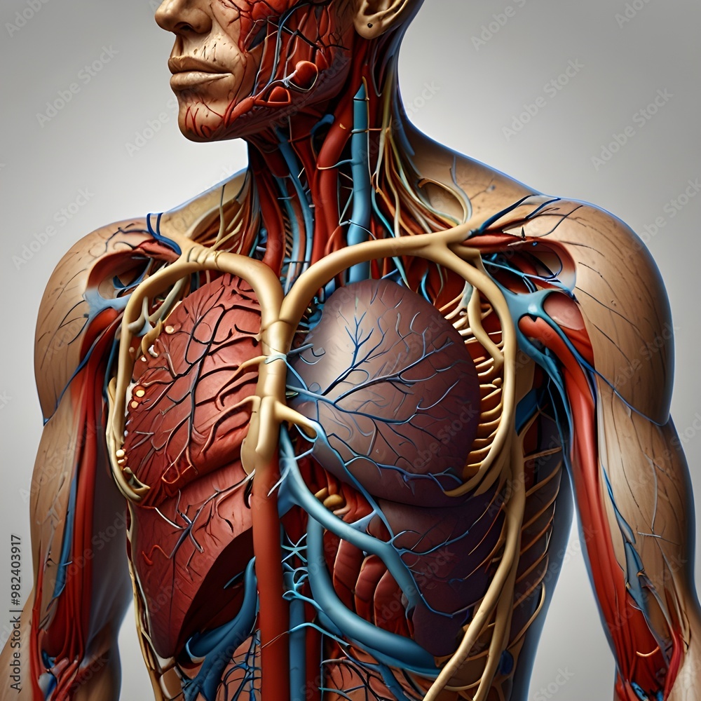 Diagram showing the human cardiovascular system with labeled veins and ...