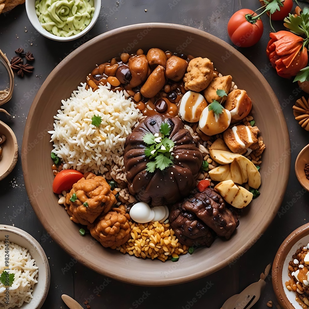 Mole con arroz blanco y pollo: comida típica y decorazion del Día de ...