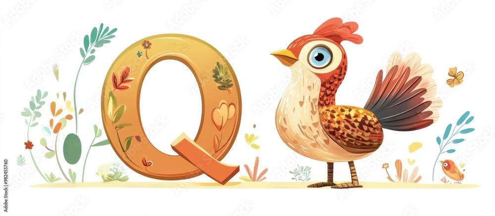 Cute animal themed ABC illustration featuring the letter Q and a ...