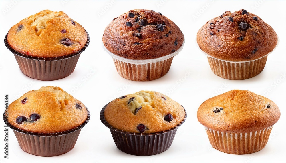 Collection of 4 muffin muffins top and front view set. Double chocolate ...