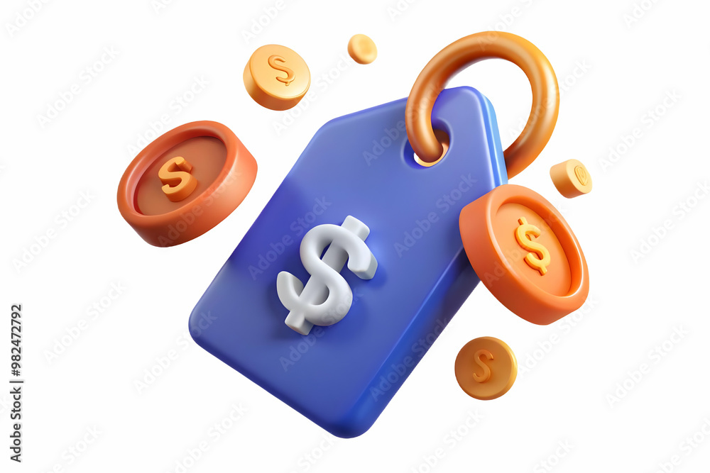 Levitating Shopping Tag with Currency Symbols for E-commerce Promotions ...