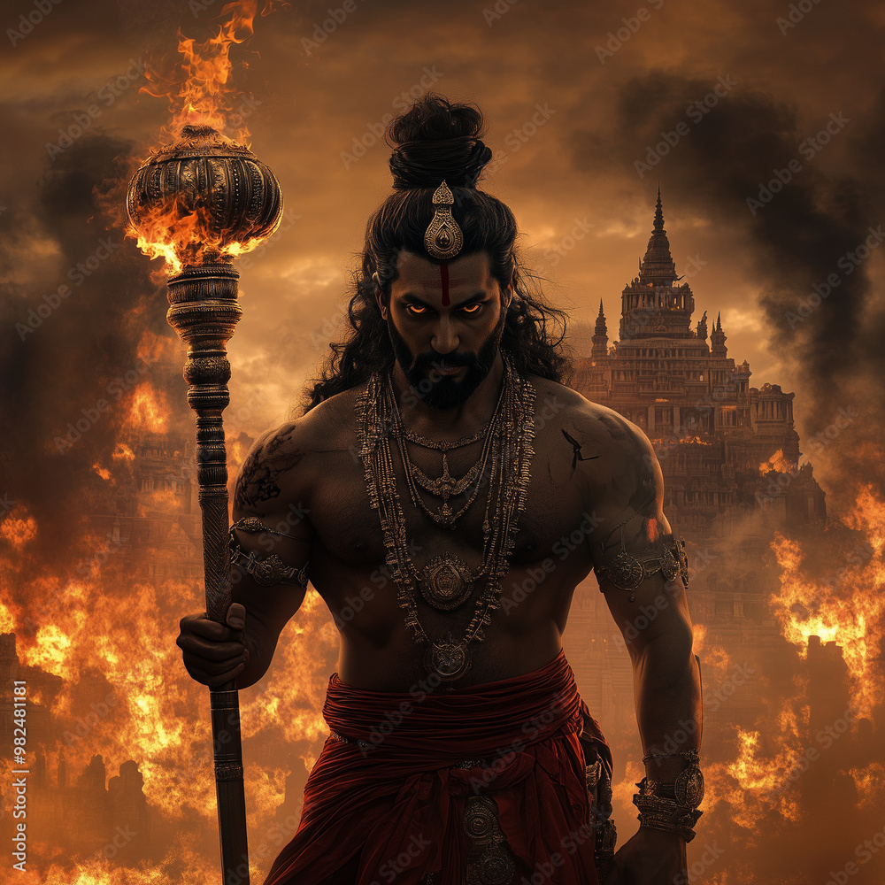 Bhimasena or Bima is wearing armor and holding giant mace prominent ...