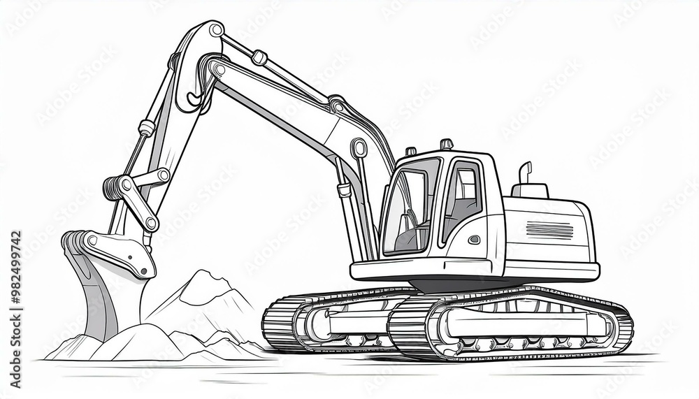 Excavator digs the ground. Children's coloring page. Vector black and ...