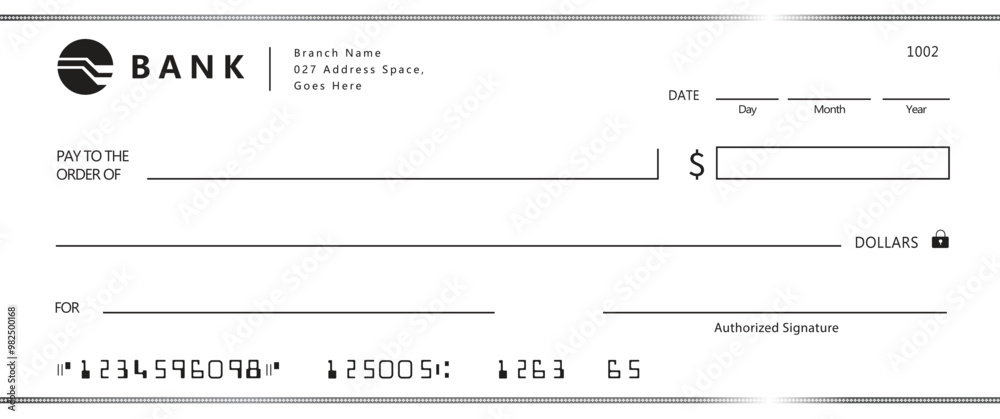 Bank check, vector blank money cheque, checkbook template with ...