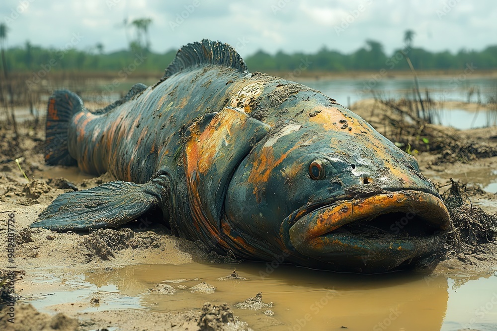 prehistoriclooking arapaima fish emerging from a shrinking tropical ...