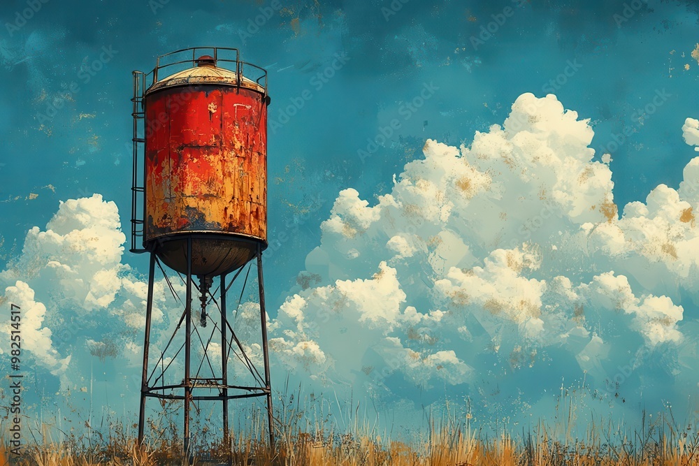 rustic water tower illustration with weathered metal textures elevated ...