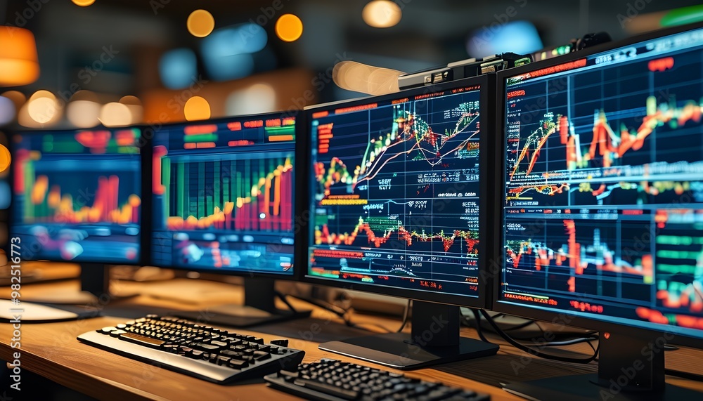 Complex financial chart visuals in an advanced monitoring system ...