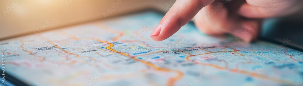 Finger pointing at a voting location on a digital map on a smartphone ...