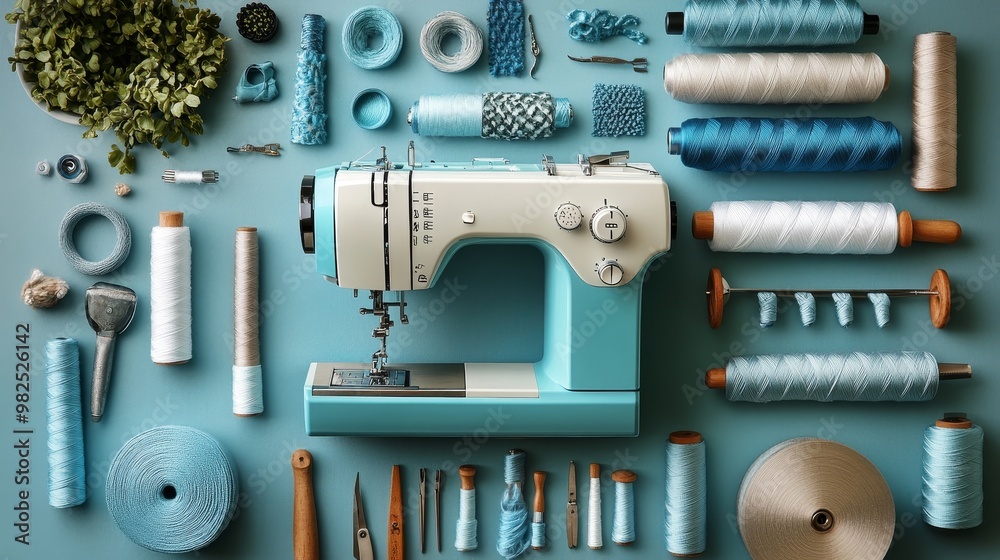 Modern sewing machines are placed side by side with other sewing tools ...