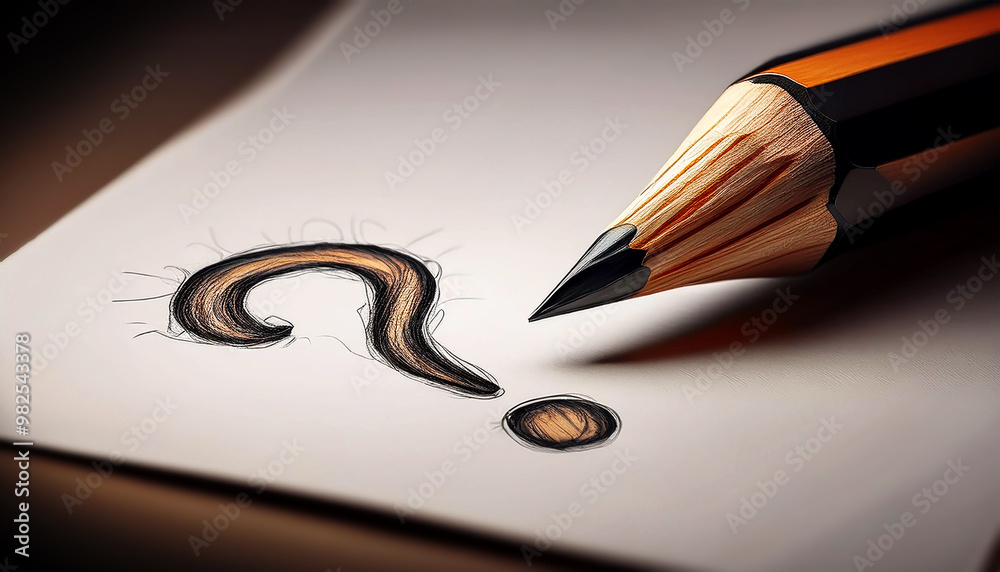Extreme close-up of the tip of a classic pencil and a question mark ...