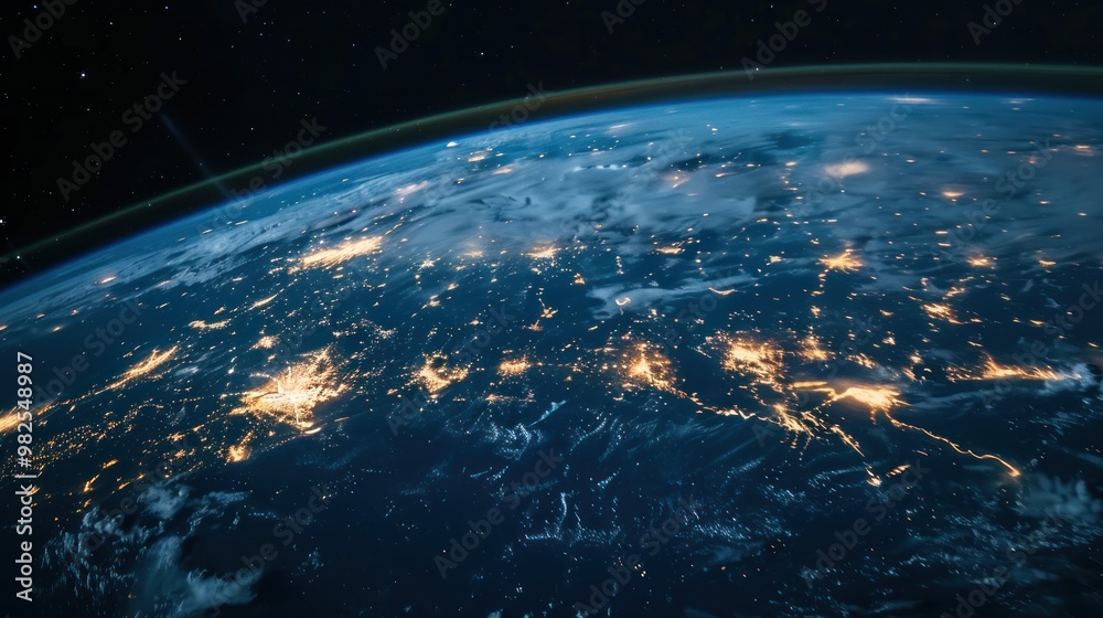 A satellite image of the Earth overlaid with AI-generated data insights ...