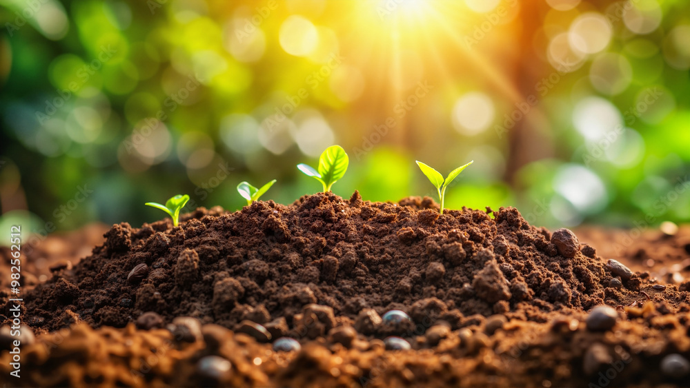Bright Green Seedlings Growing in a Fertile Soil Pile, Symbol of ...