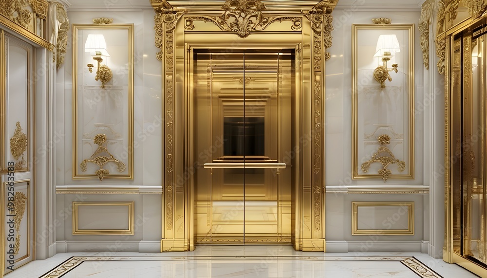 Opulent golden elevator doors showcasing elegance and sophistication in ...