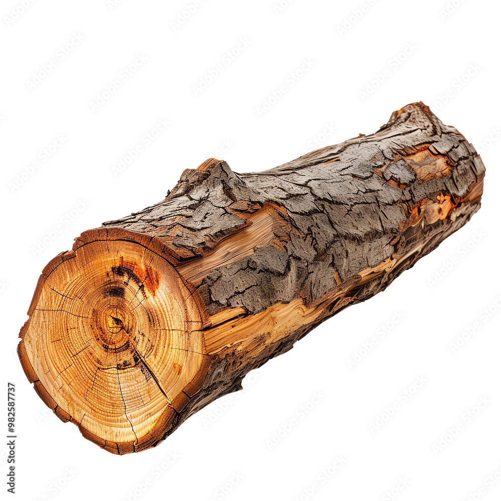 High-quality image of a single log of wood with detailed bark, perfect ...