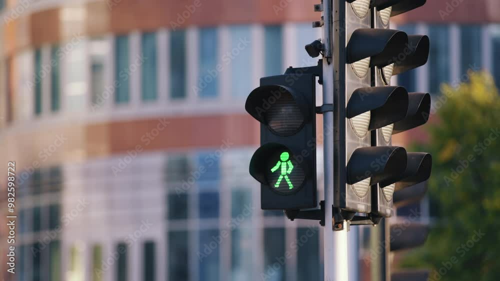 Close-up view of pedestrian traffic light changing from red to green ...