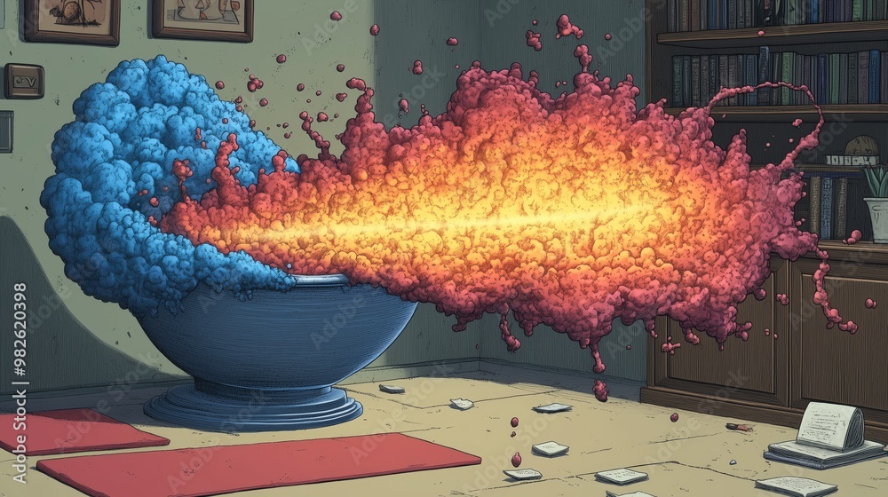 Graphic illustration of an intense magical explosion with blue and red ...