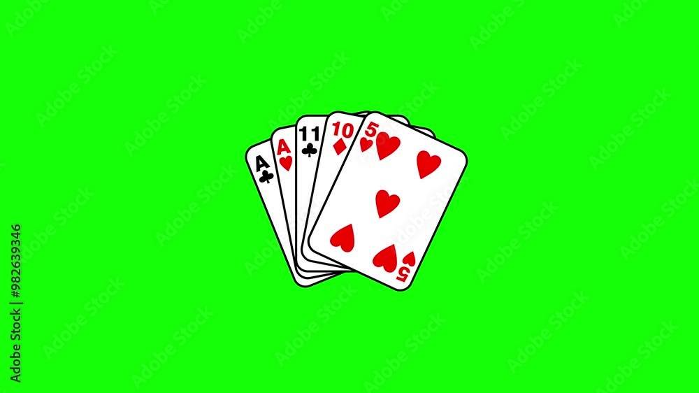2D animation of playing cards. Variety of positions of ACE cards ...