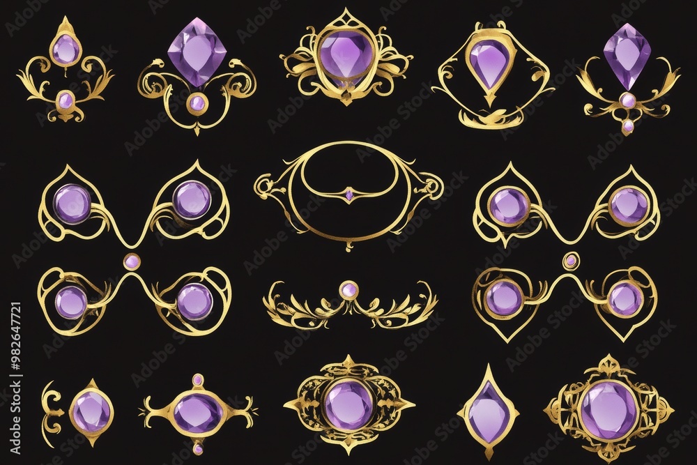Stylish fantasy gold frames for UI design. Modern cartoon set of empty ...