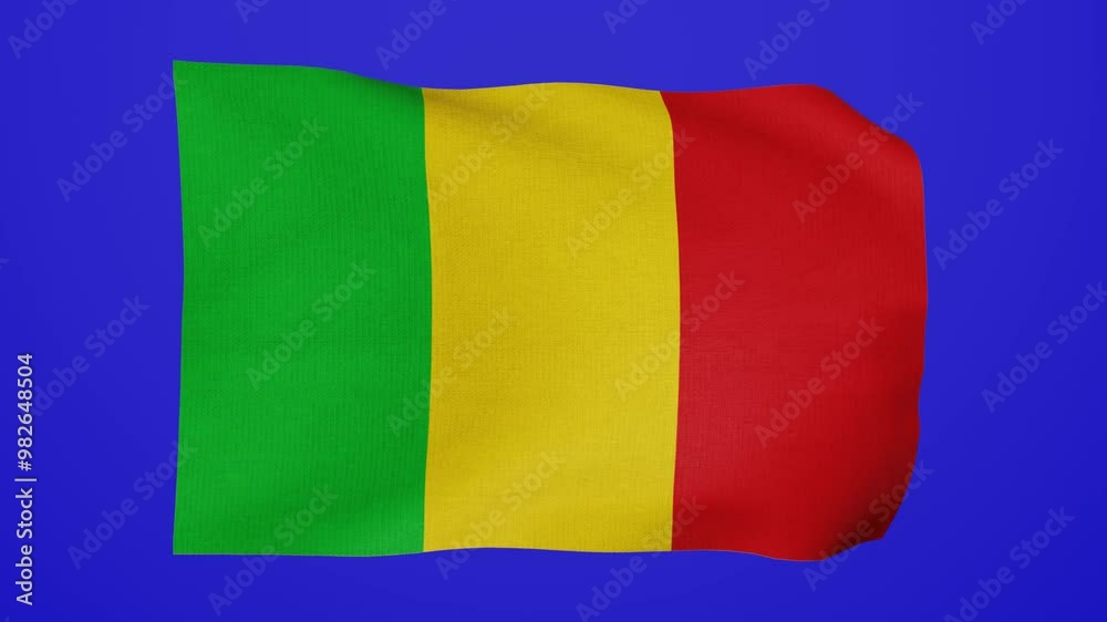 Flag of Mali. Mali flag waving in the wind isolated on blue background ...