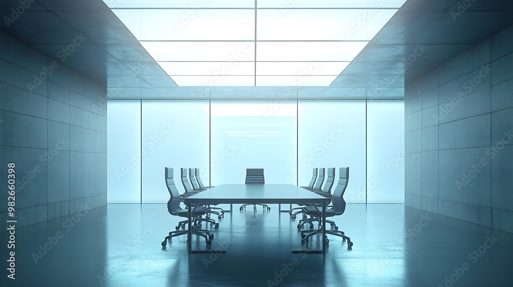 Corporate-style interrogation room with large windows and soft light ...