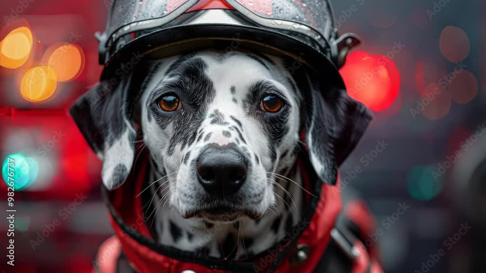 Dog dressed as firefighter portrait, cute animal wearing fireman ...