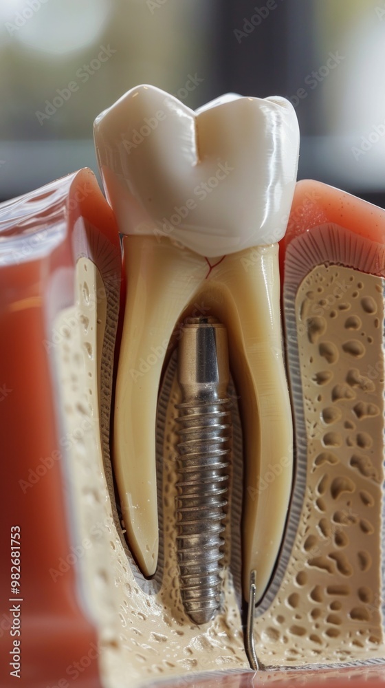 Cross-sectional view of mouth mold shows natural tooth and dental ...
