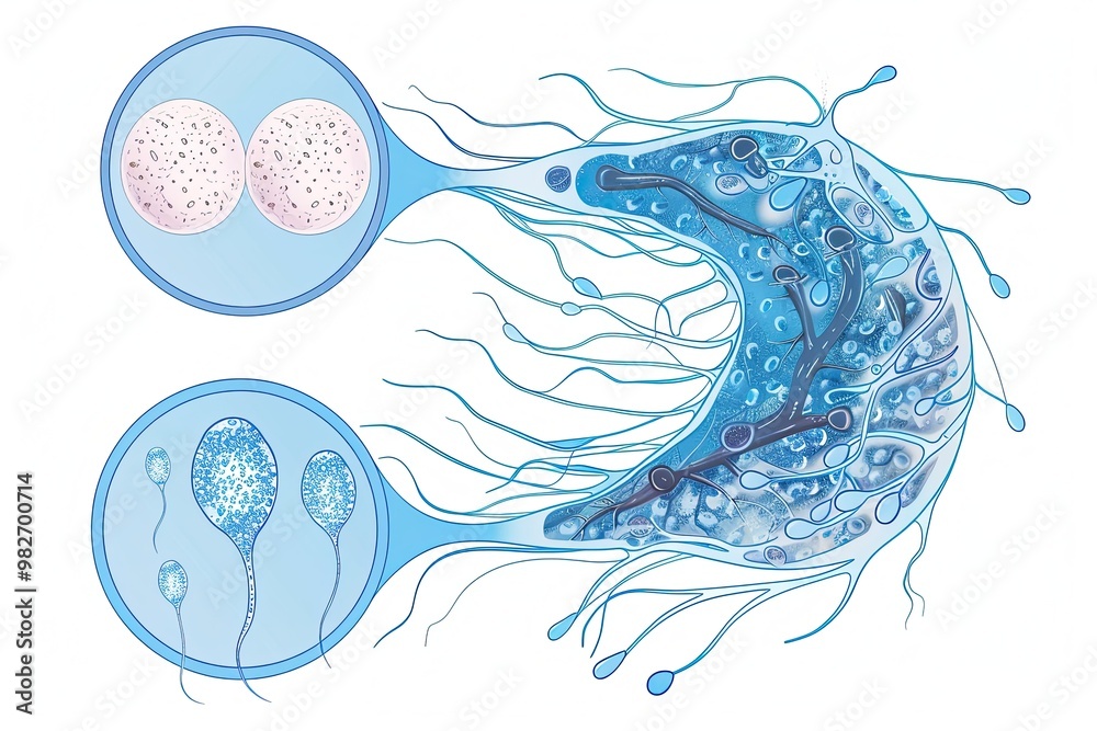 Detailed diagram of male spermatogenesis, highlighting the stages of ...