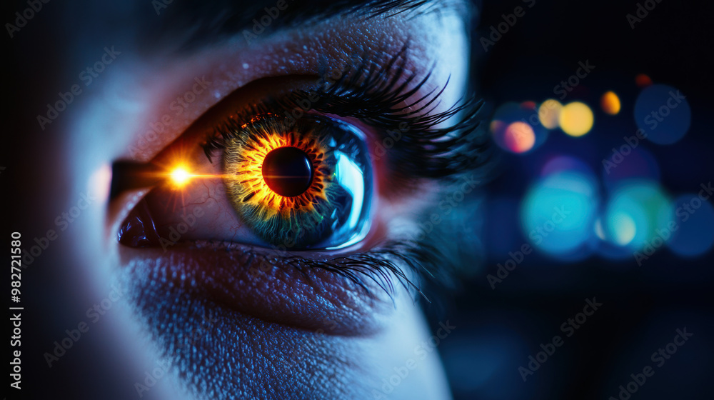 Doctor s hand holding a small flashlight to check a patient s eyes, eye ...