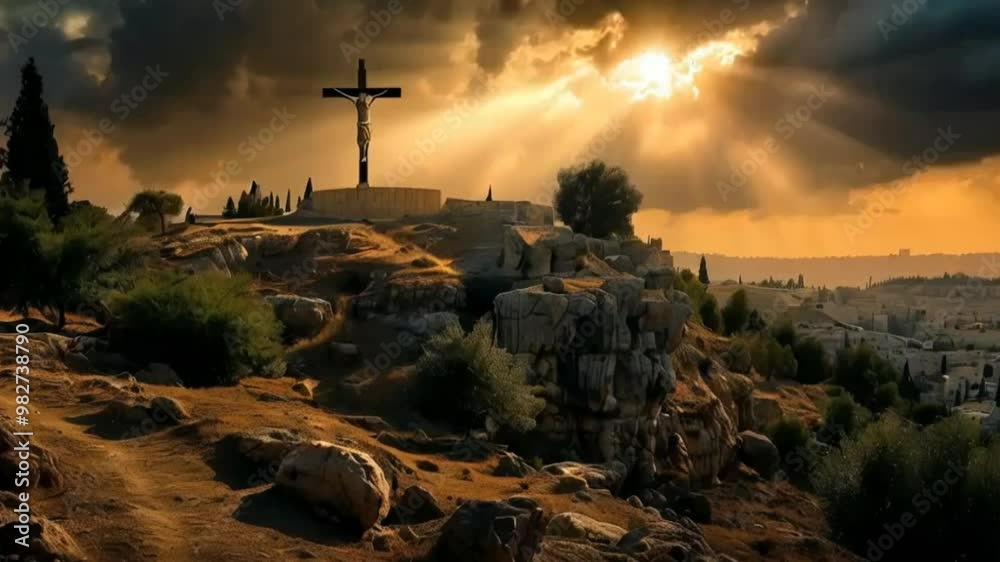 Calvary hill outside ancient Jerusalem where Jesus Christ was crucified ...