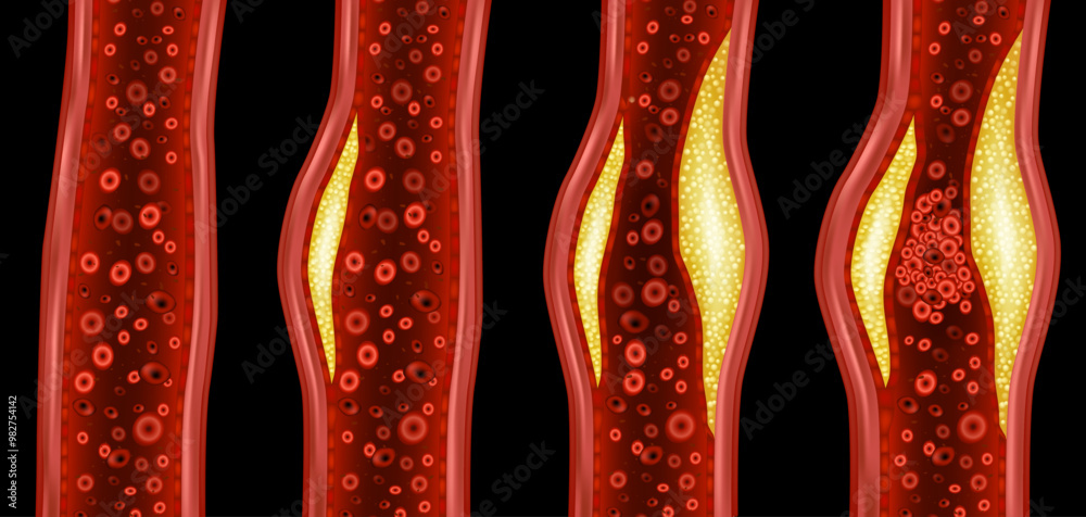 Artery narrowed by plaque and Normal artery. Atherosclerotic plaque ...