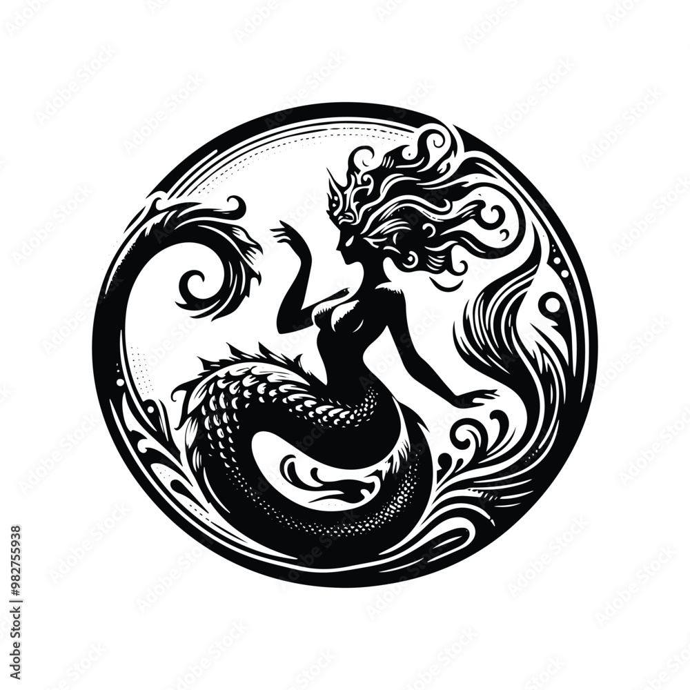 siren creature with victorian flourishc stencil - Image Creator in Bing ...