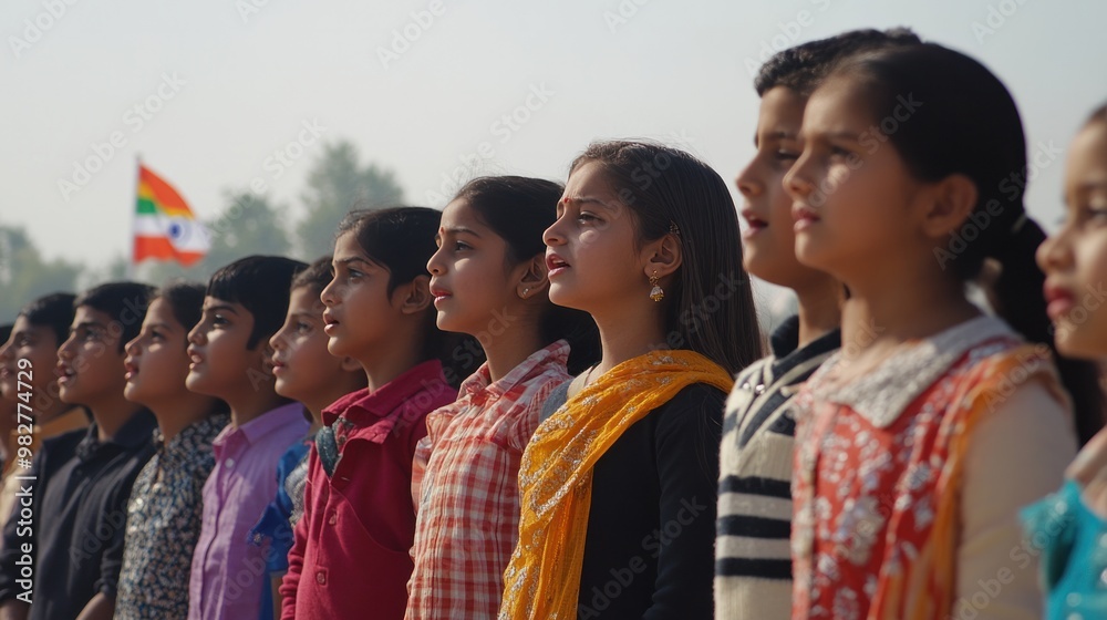 Indian national pride ceremony, capturing a solemn moment of flag ...