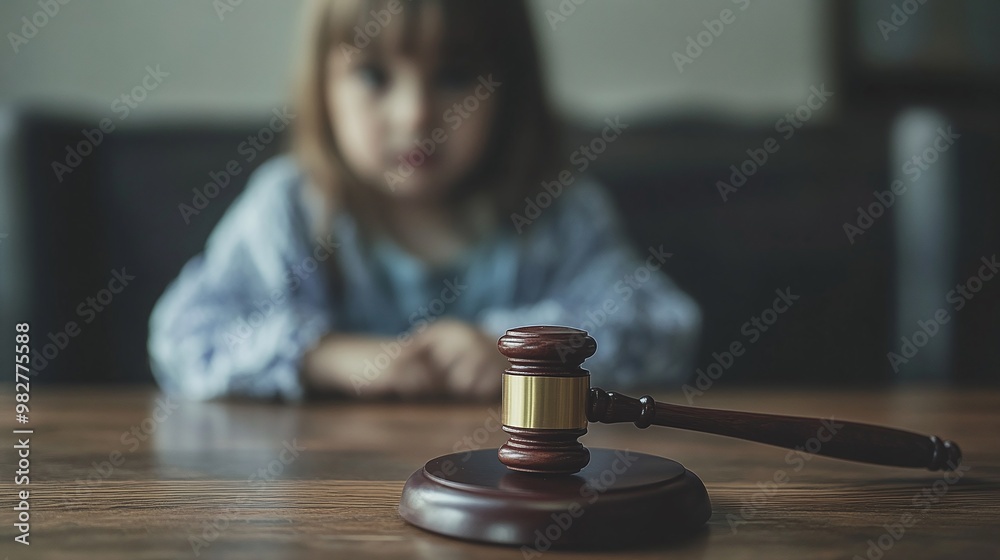 child custody dispute in family court with a blurred child behind a ...