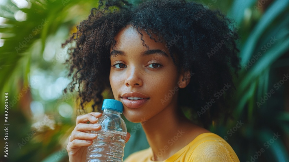 woman drinking water from a bottle to stay hydrated during exercise ...